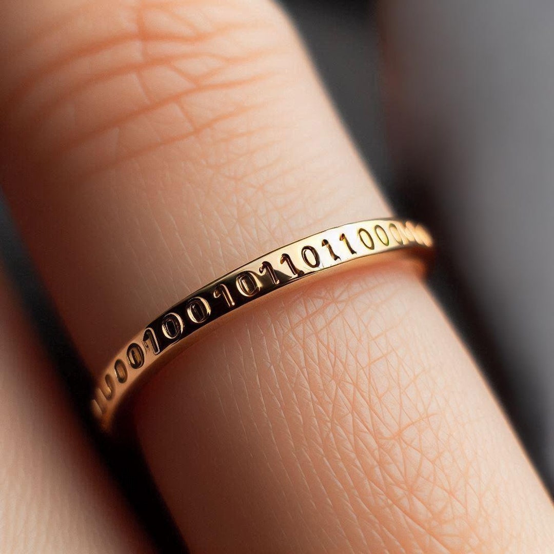 Minimalist Binary Code Ring Yellow Gold Binary Code Ring Computer Ring ...