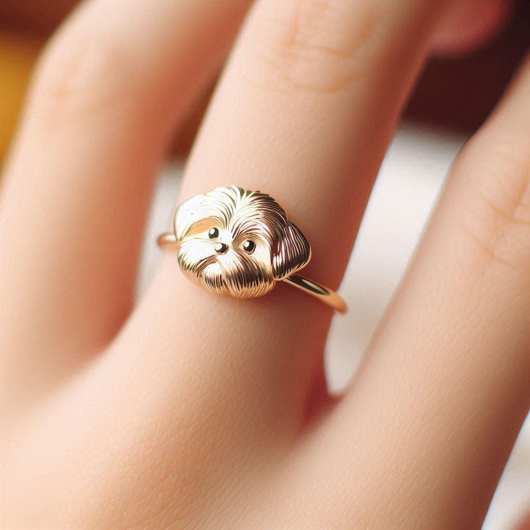 Minimalist Shih Tzu Ring Yellow Gold Shihtzu Ring Shih Tzu Jewelry Dainty Solid Gold Shih Tzu ...