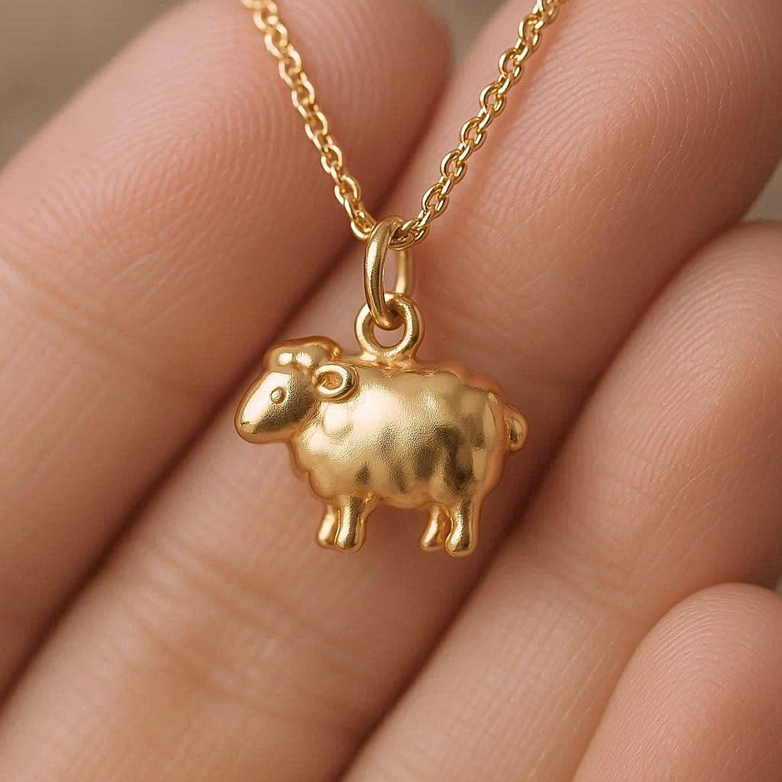 Gold Sheep Charm Necklace Yellow Gold Farm Pendant Sheep Necklace Solid ...