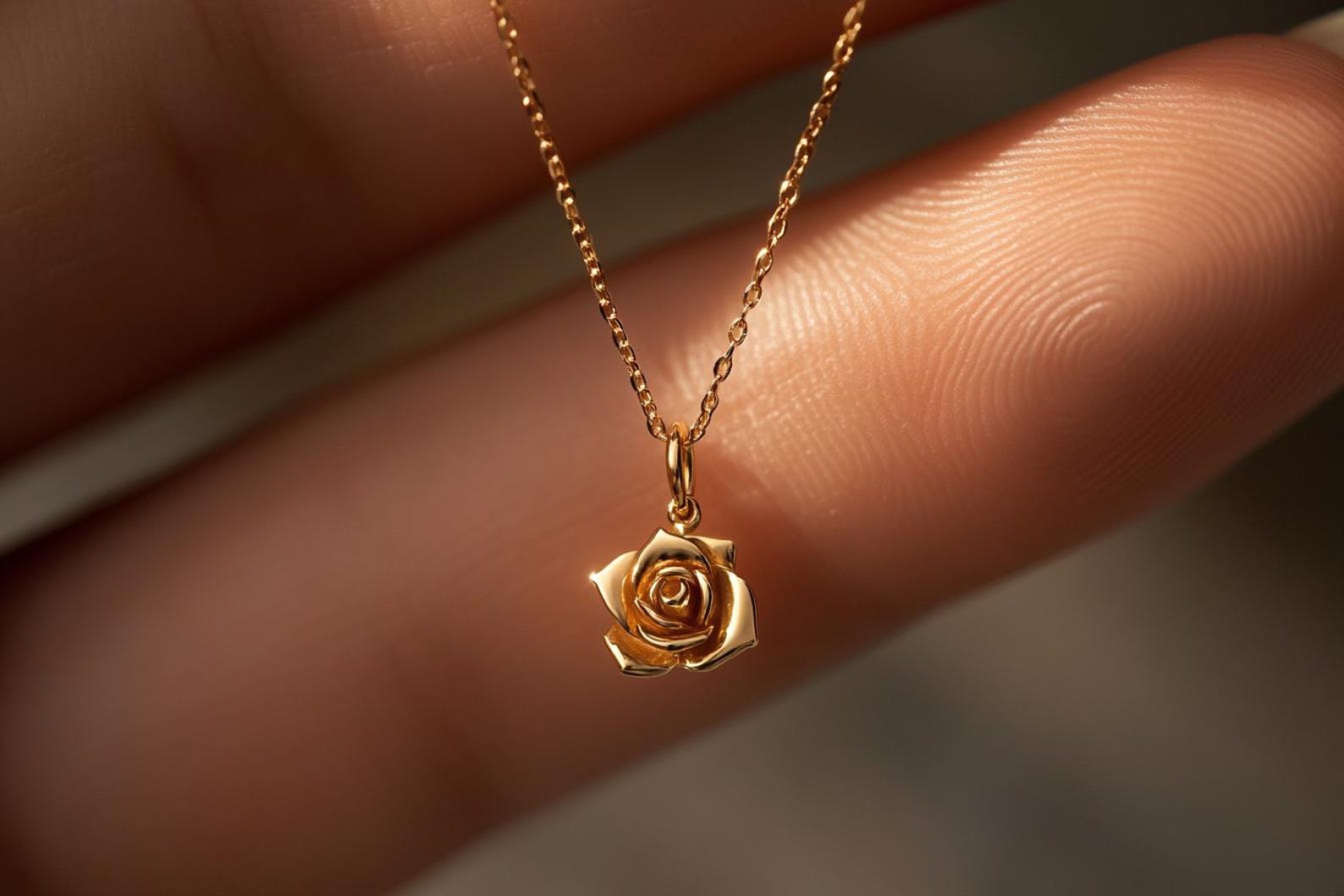Gold Rose Charm Necklace Yellow Gold Floral Pendant Rose Necklace Solid ...