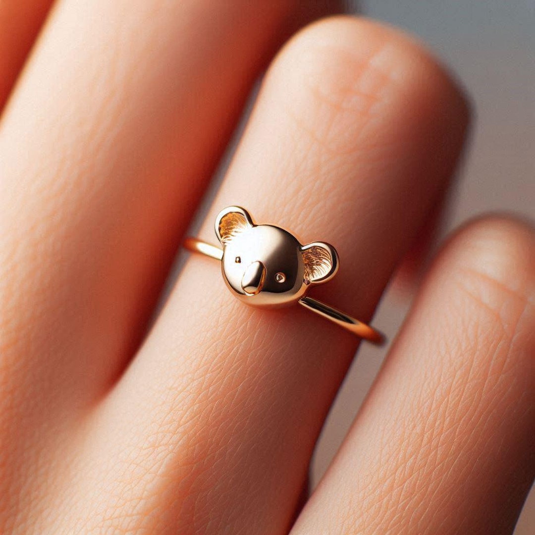 Minimalist Koala Ring Yellow Gold Koala Gold Koala Jewelry Dainty Koala ...
