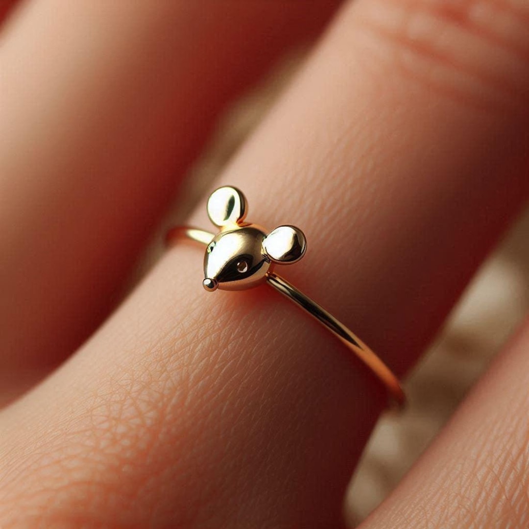 Minimalist Mouse Ring Yellow Gold Mouse Ring Mice Ring Mouse Jewelry ...