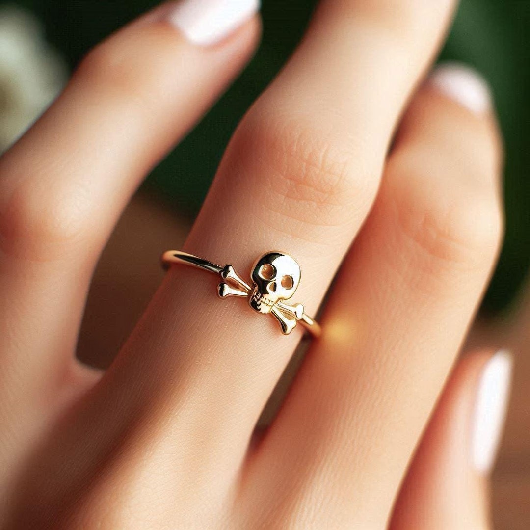 Minimalist Pirate Ring Yellow Gold Pirate Ring Skull and Crossbones ...