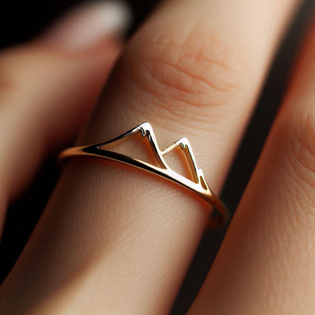 Minimalist Mountain Range Ring Yellow Gold Mountain Ring Hiking Ring ...