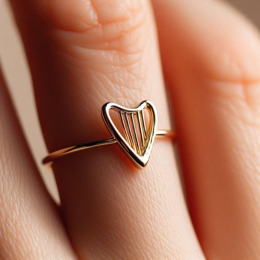 Minimalist Harp Ring Yellow Gold Harp Ring Harpist Ring Harp Jewelry ...