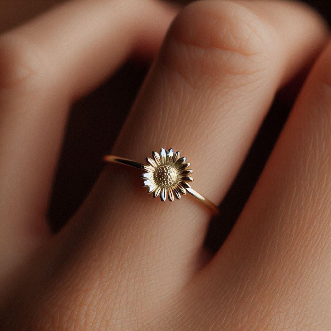 Minimalist Sunflower Ring Yellow Gold Sunflower Ring Flower Ring ...