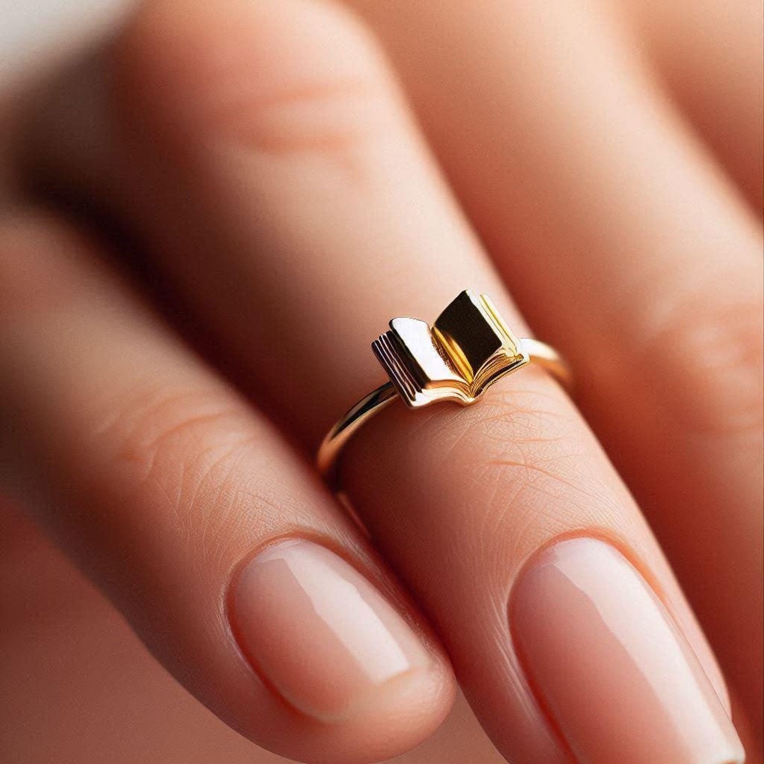 Minimalist Book Ring Yellow Gold Book Ring Book Lover Ring Book Jewelry ...