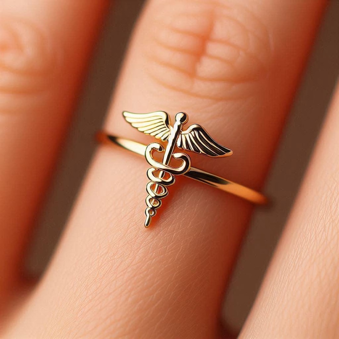 Minimalist Medical Symbol Ring Yellow Gold Caduceus Ring Doctor Ring ...