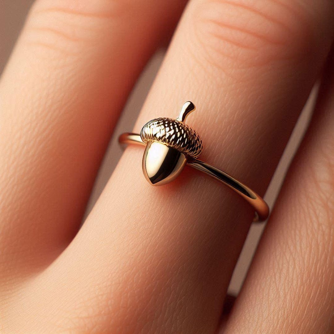 Minimalist Acorn Ring Yellow Gold Acorn Jewelry Squirrel Jewelry Dainty ...