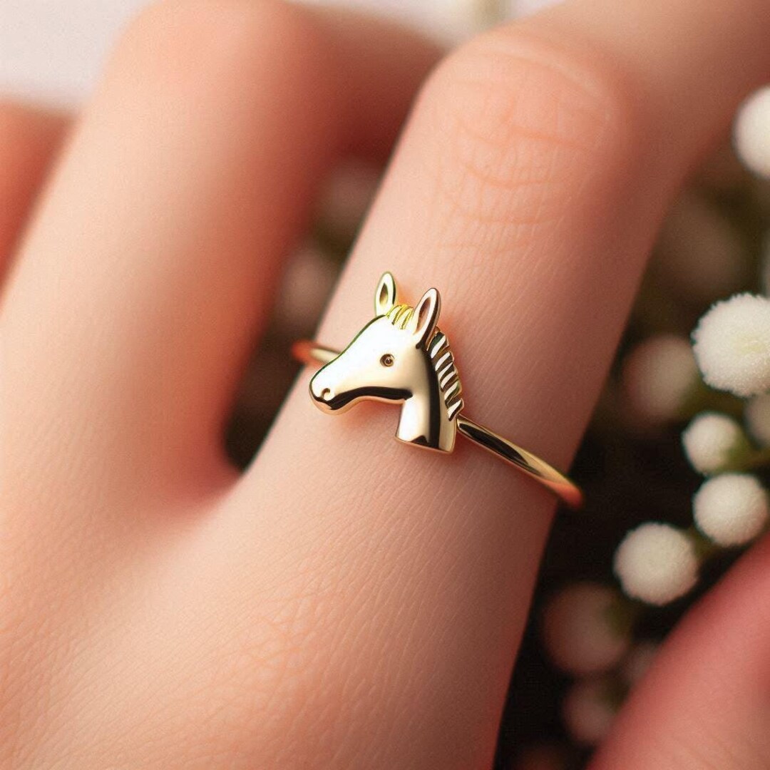 Minimalist Horse Ring Yellow Gold Horse Gold Horse Jewelry Dainty Horse ...