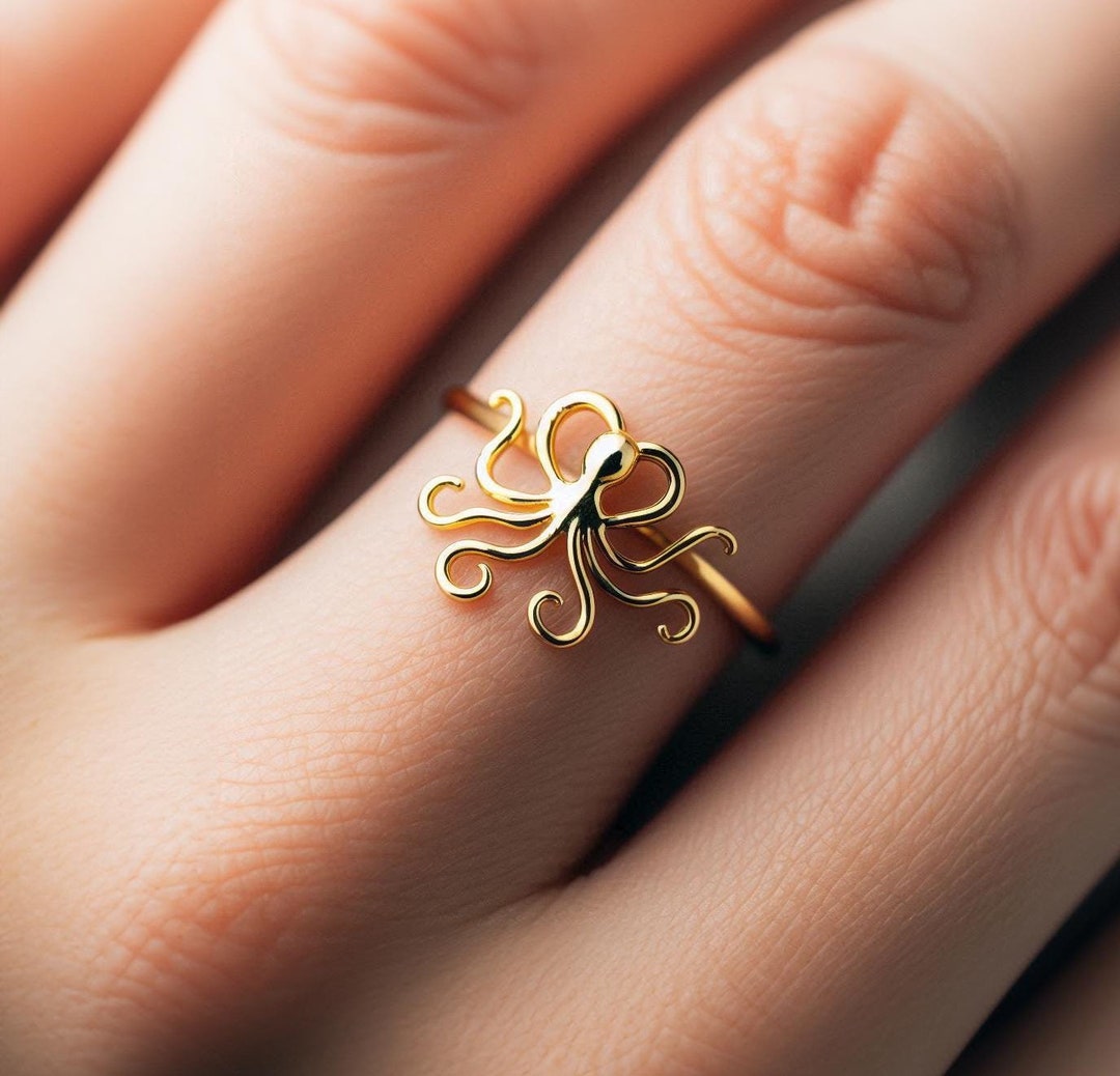 Minimalist Octopus Ring Yellow Gold Octopus Ring Nautical Ring Octopus ...