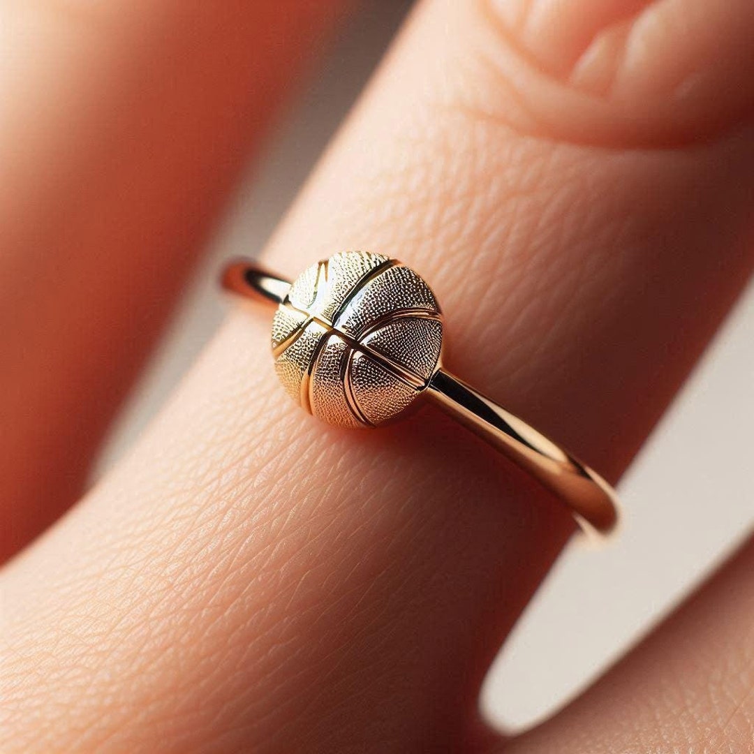 Minimalist Basketball Ring Yellow Gold Basketball Ring Womens ...