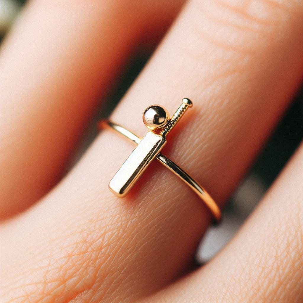 Minimalist Cricket Bat Ring Yellow Gold Cricket Bat Ring Cricket Sport ...