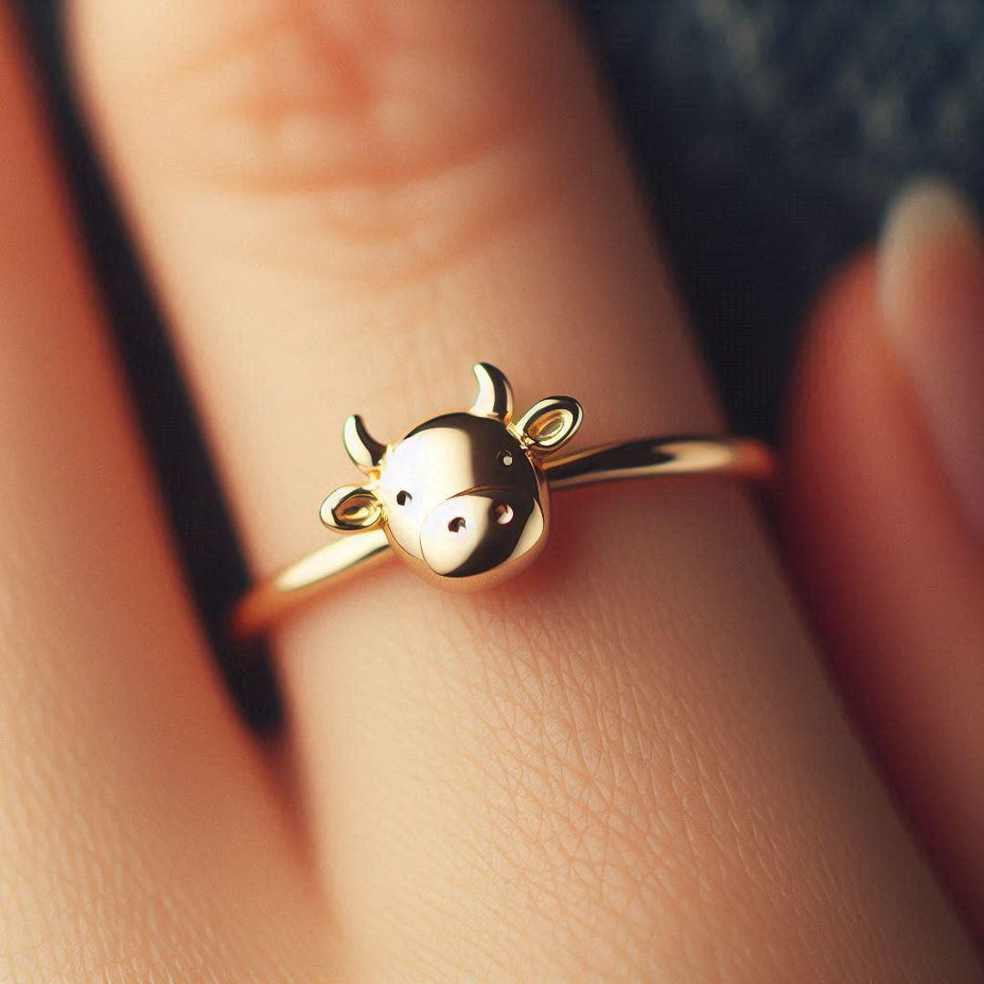 Minimalist Cow Ring Yellow Gold Cow Gift Gold Farm Jewelry Dainty Cow ...