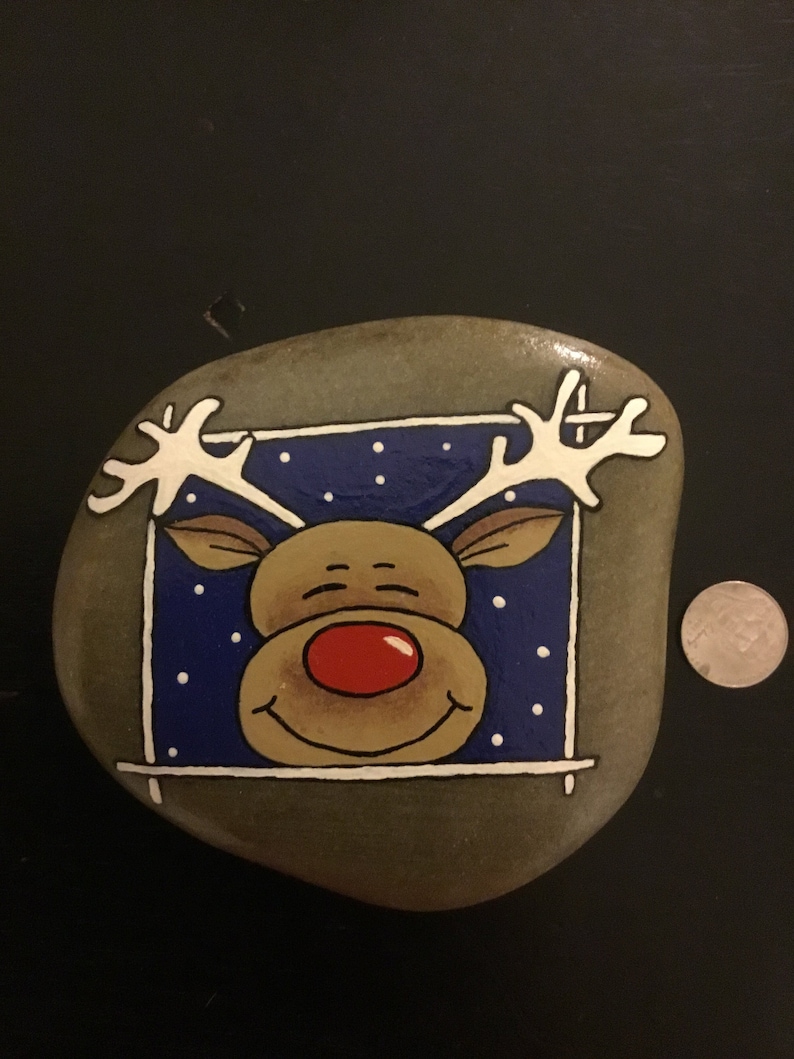 Christmas Reindeer Hand Painted Rock - Etsy