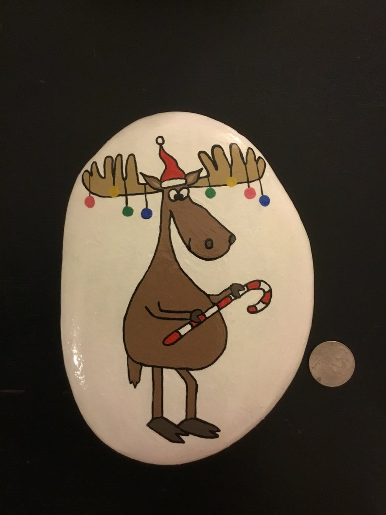 Hand Painted Christmas Moose Rock - Etsy