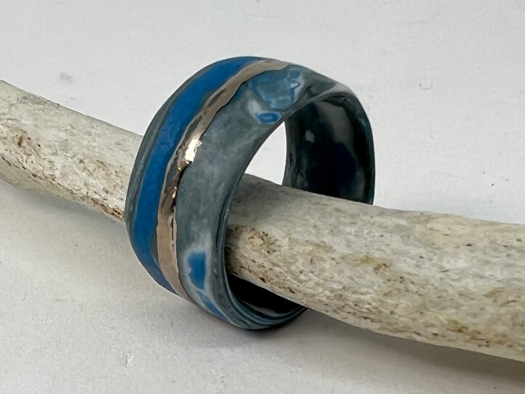 Male Porcelain Ring Blue Grey Ring Matte Elegant Ring Unique Jewelry ...