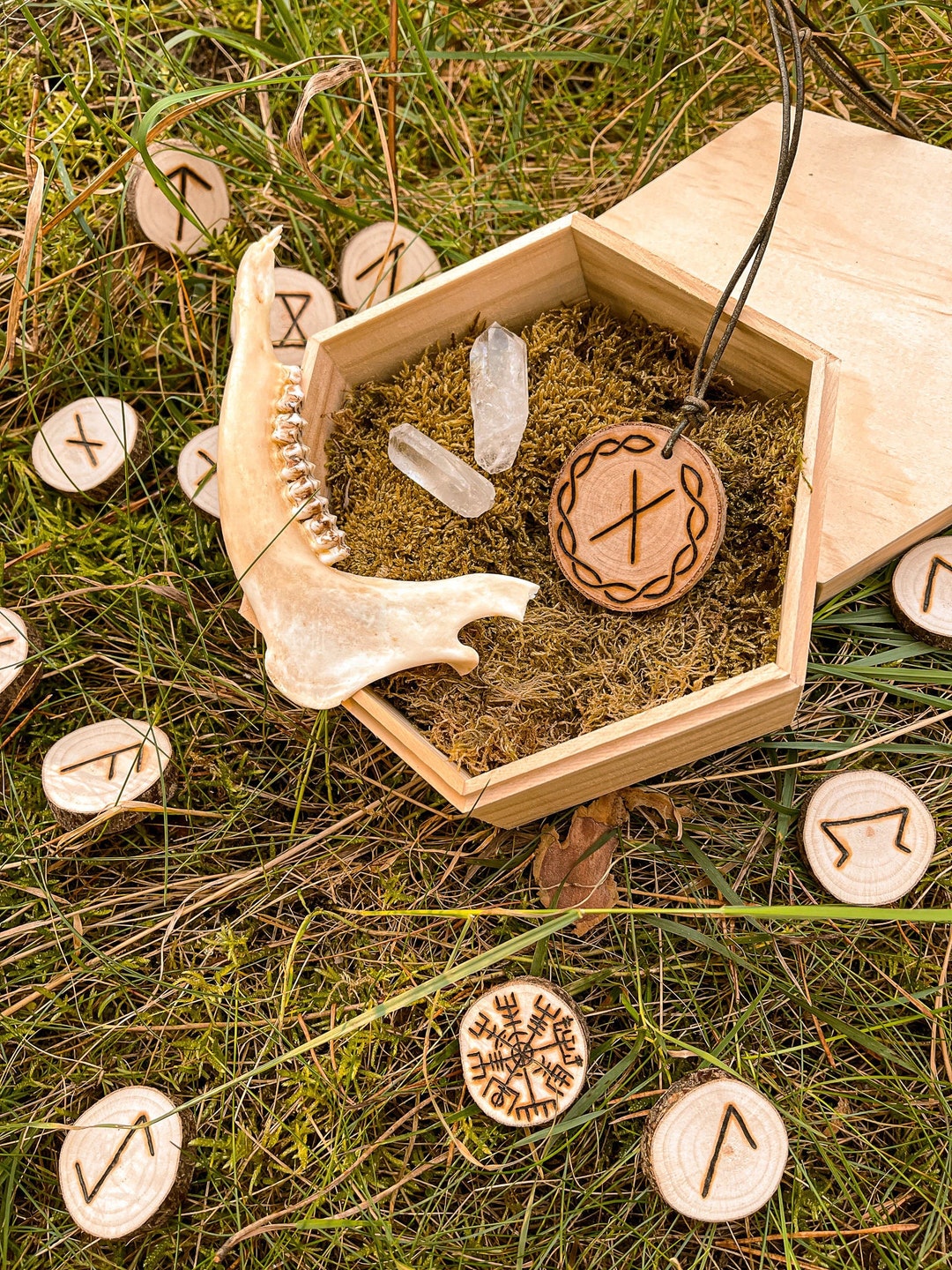 Rune Chain 'gebo' Rune Magic Wooden Chain With Leather Strap Necklace ...