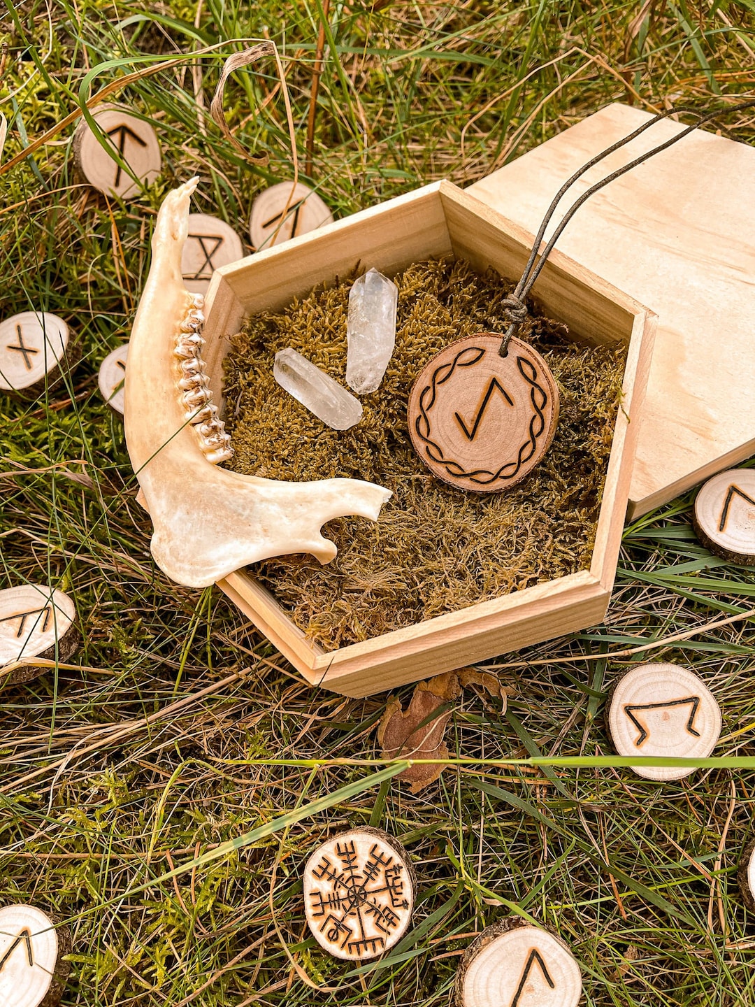 Rune Chain 'eihwaz' Rune Magic Wooden Chain With Leather Strap Necklace ...