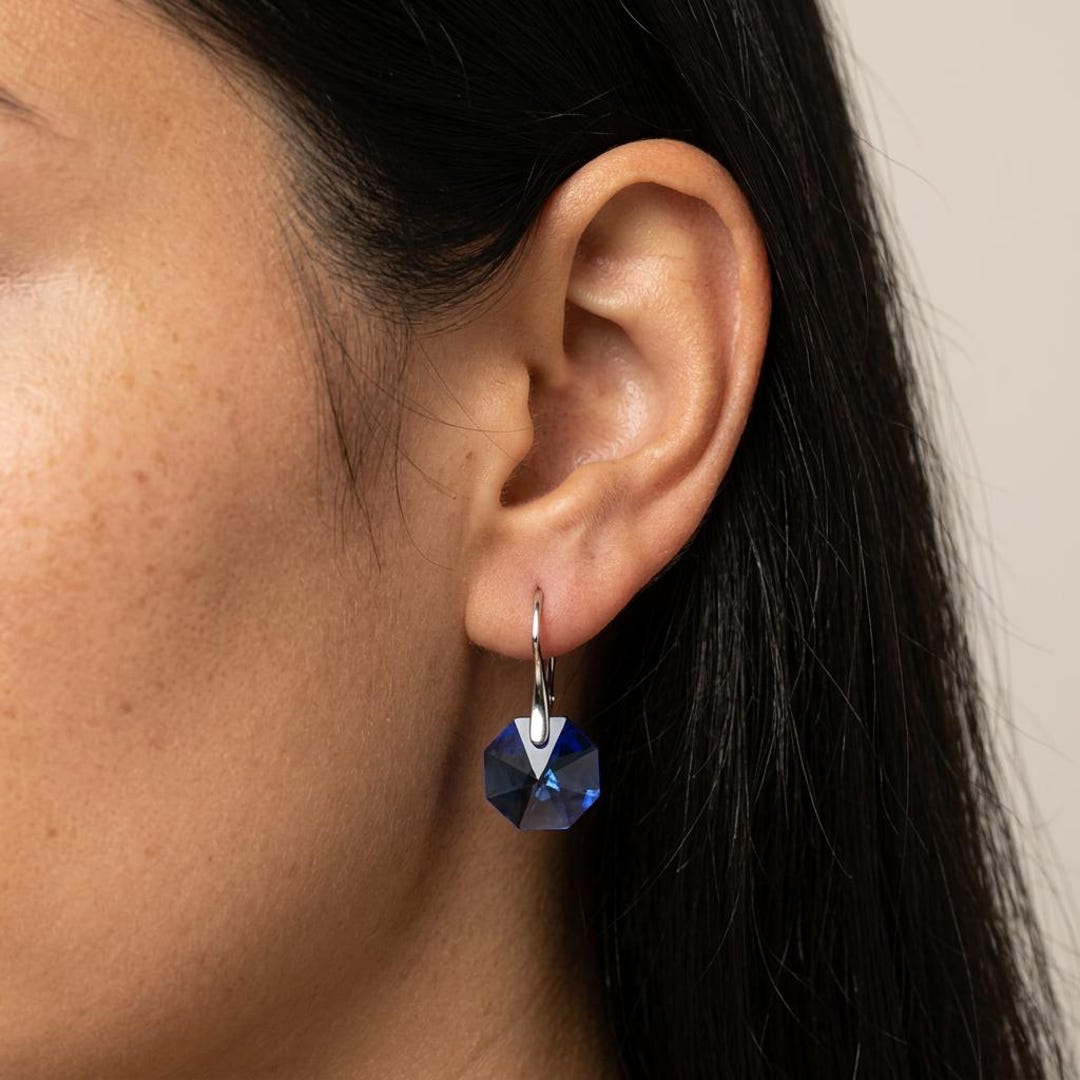 Sapphire Blue Swarovski Style Crystal Earrings 925 Sterling Silver ...