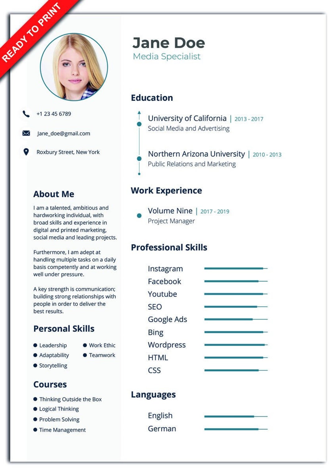 Editable Resume, Cover Letter, Cv Template, Resume, Resume Template ...