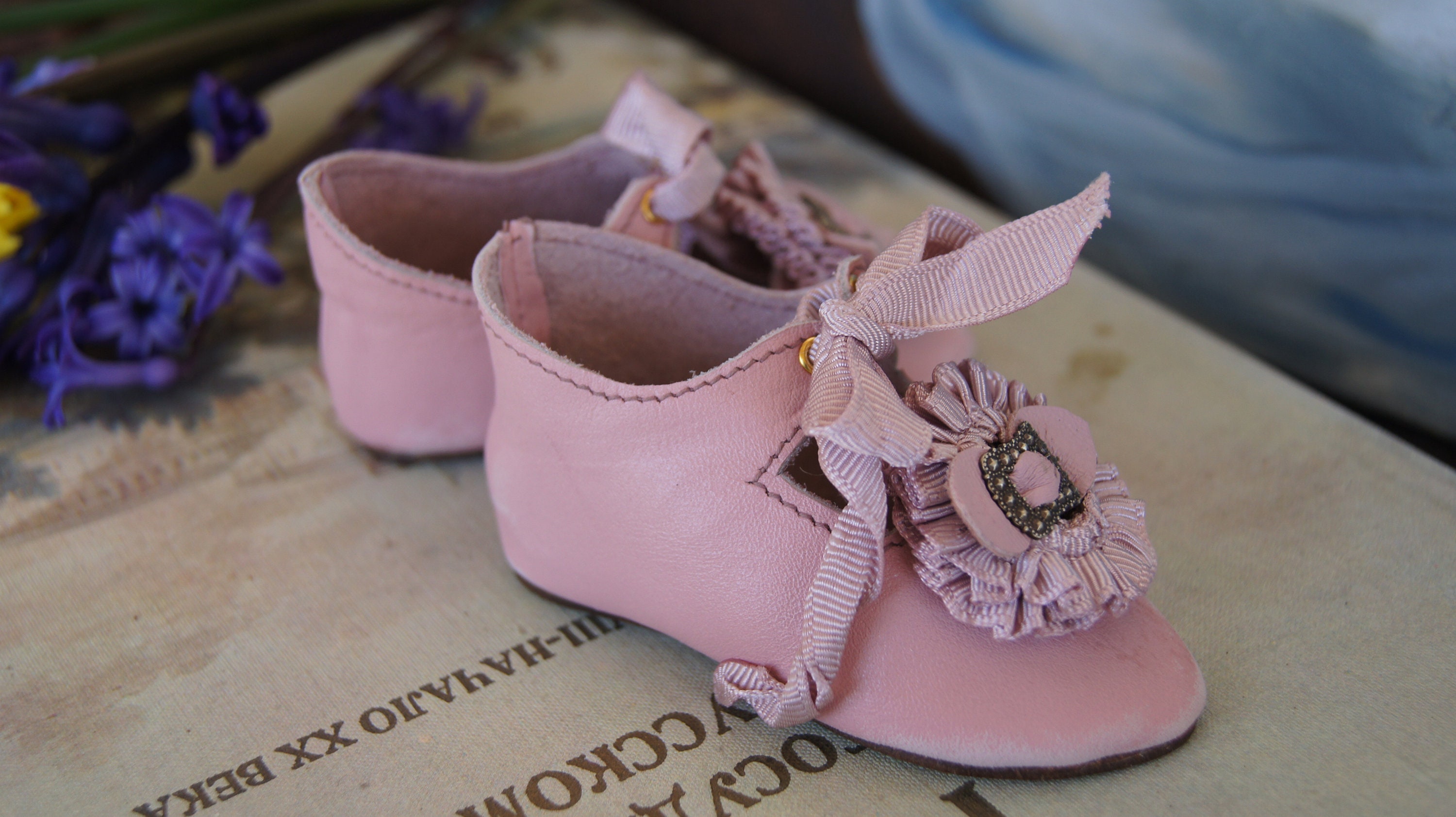 Beautiful Leather Shoes Rose For Antique Doll Etsy