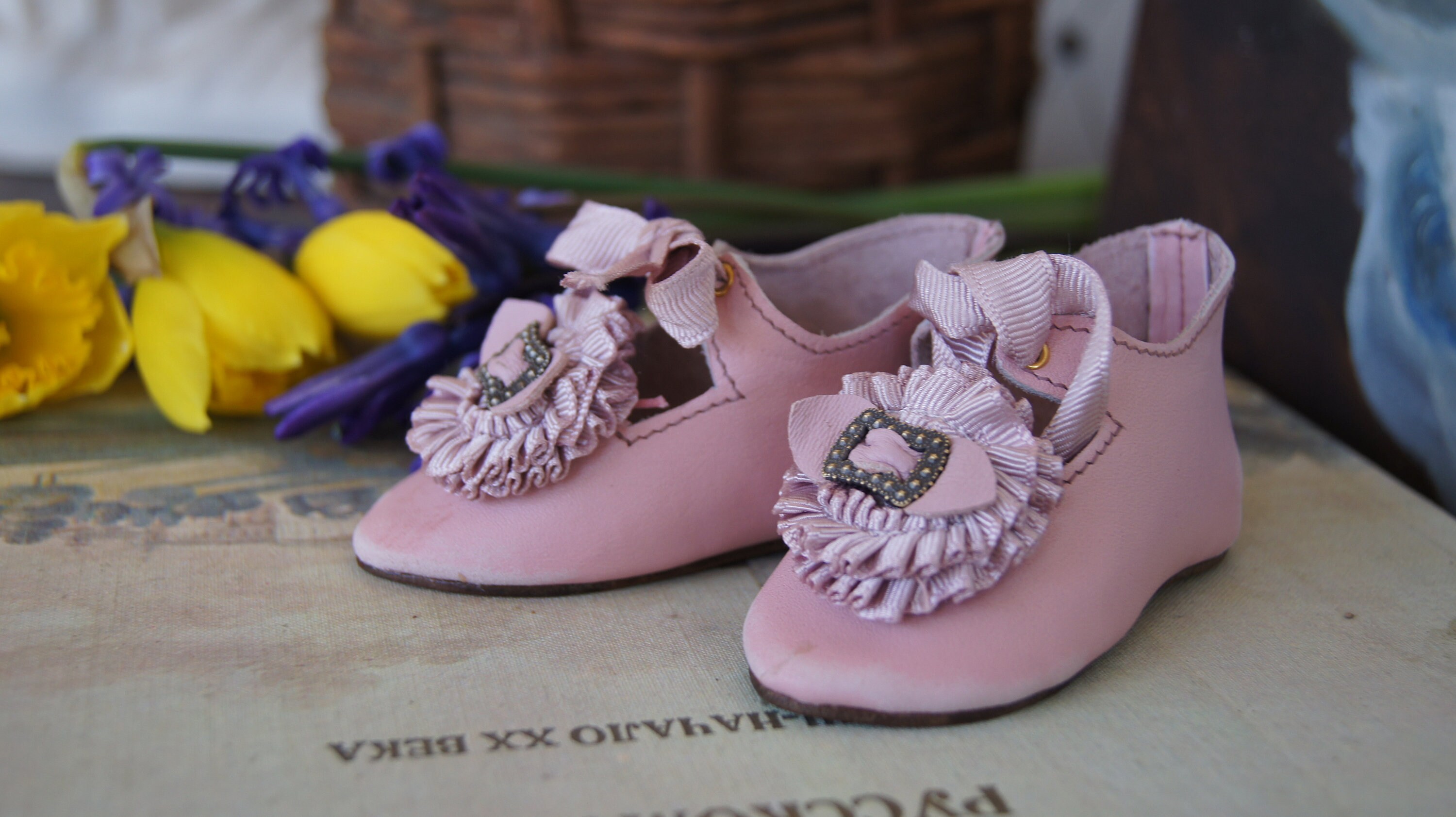 Beautiful Leather Shoes Rose For Antique Doll Etsy