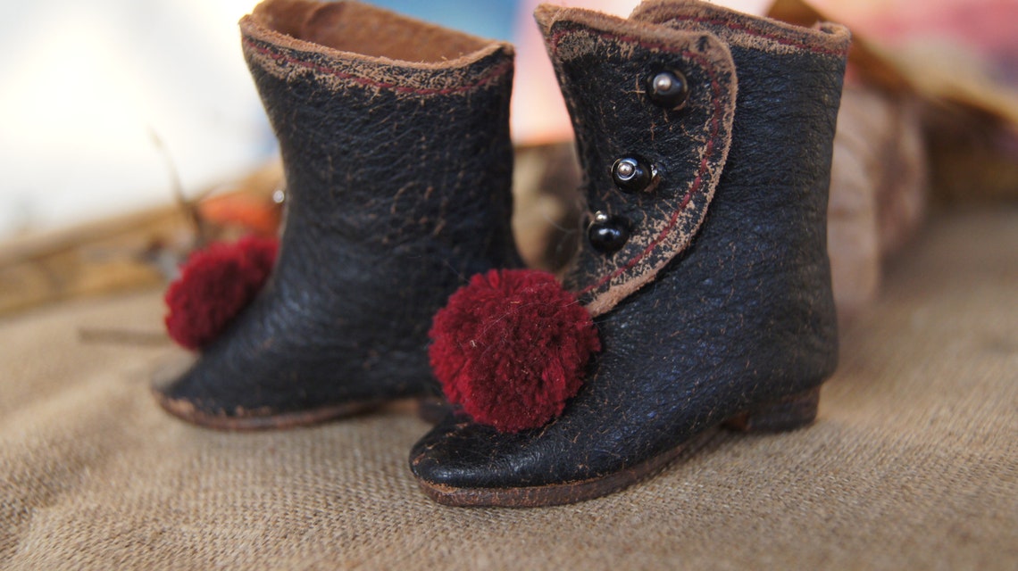 Doll Shoes pompom Bordo for Antique Doll French - Etsy