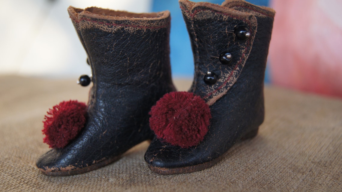 Doll Shoes pompom Bordo for Antique Doll French - Etsy