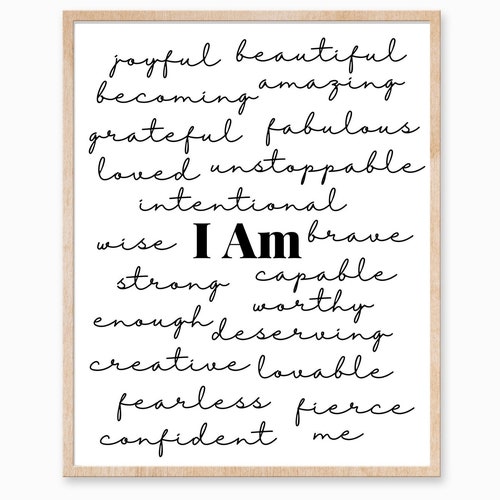 Inspirational Wall Art I AM Printable Affirmation Wall Art | Etsy
