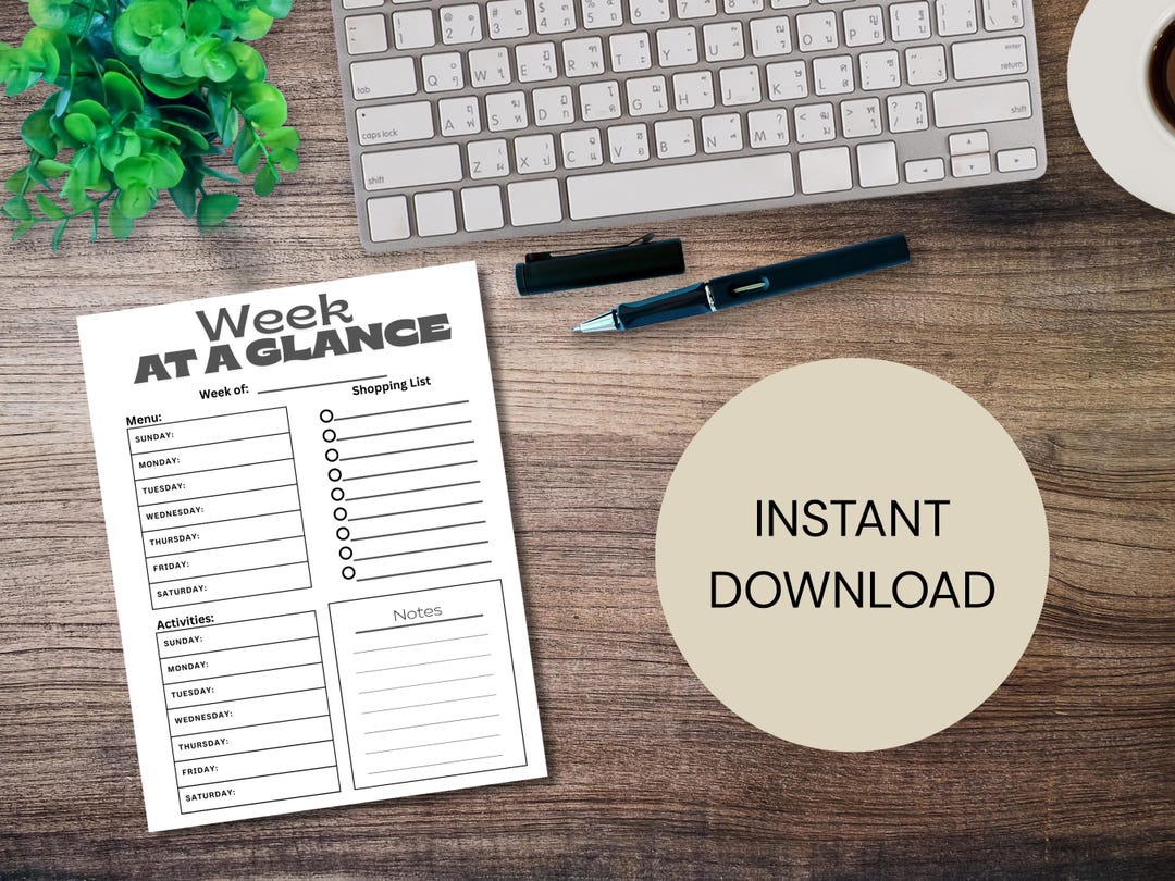 Calendar & Planner Printable for Busy Moms | Week at a Glance | Weekly ...