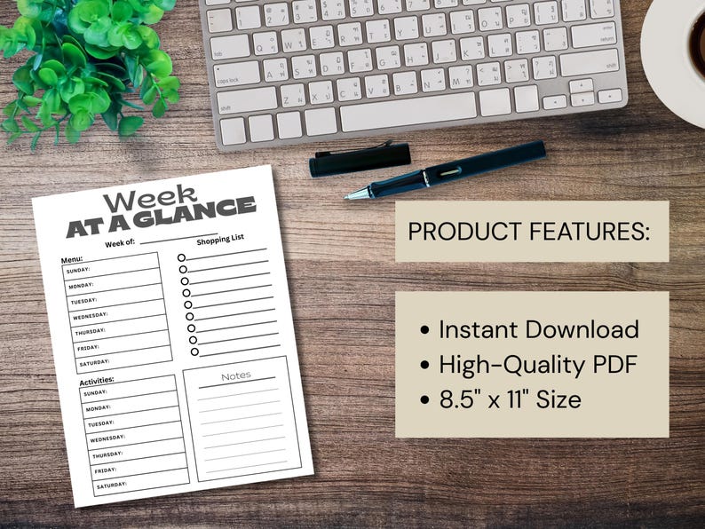 Calendar & Planner Printable for Busy Moms | Week at a Glance | Weekly ...