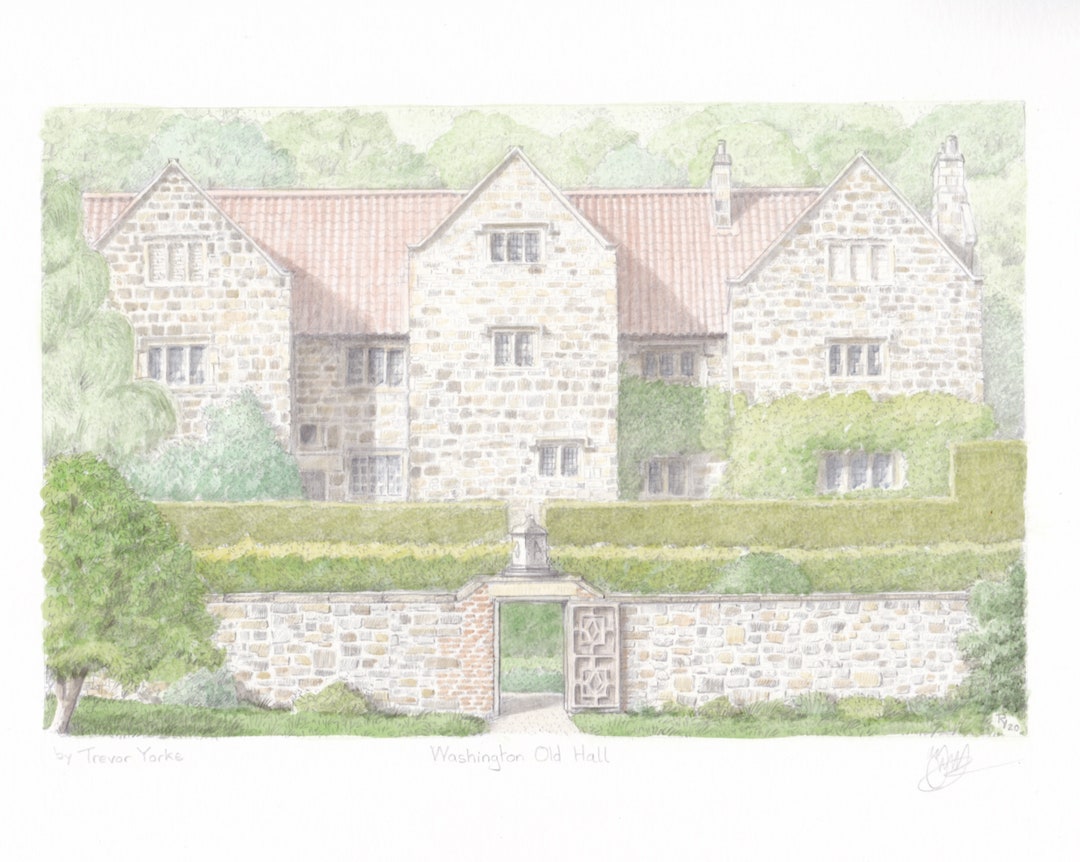 Washington Old Hall, Tyne and Wear, England. ORIGINAL Pencil Drawing ...
