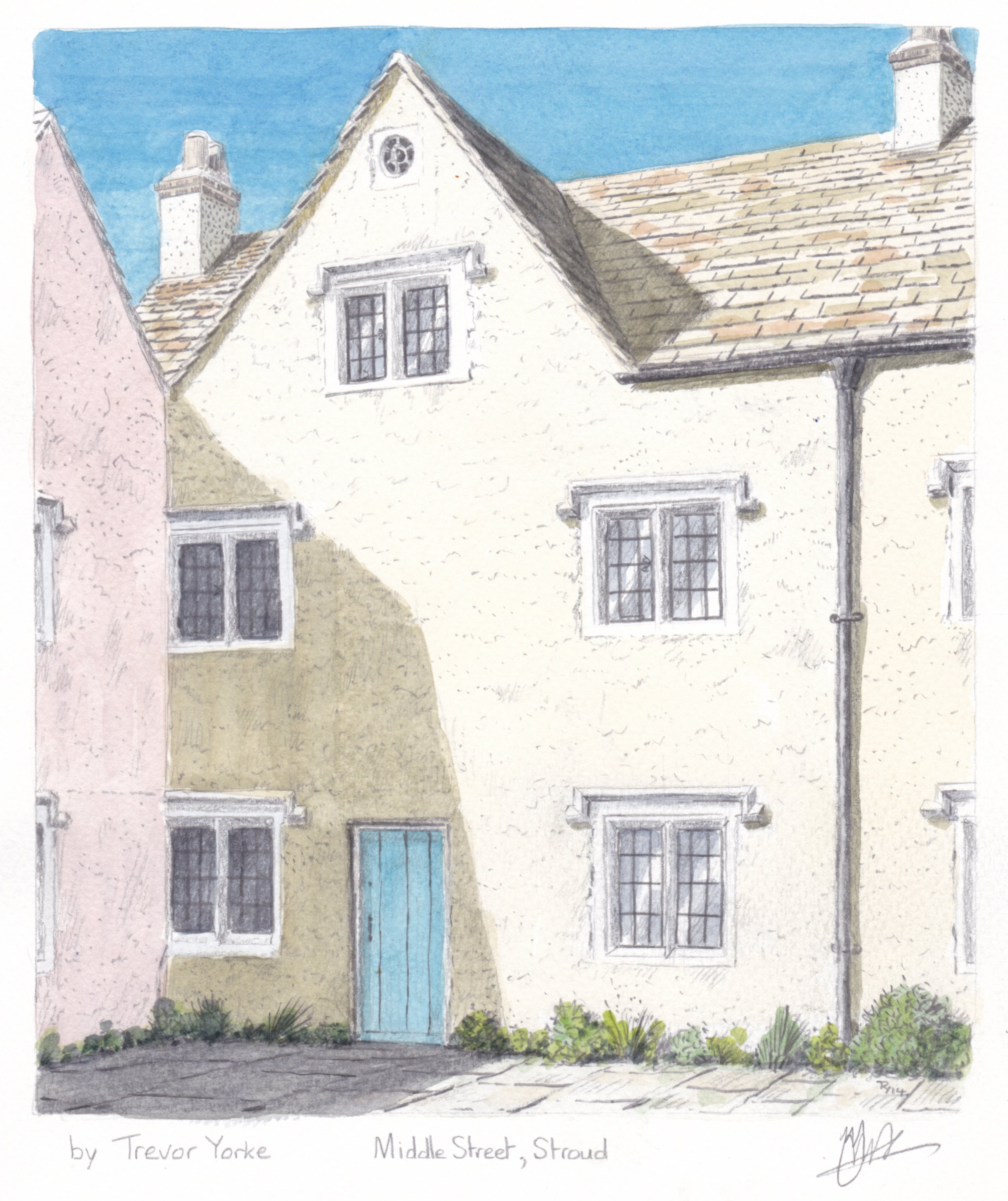 Middle Street, Stroud, Cotswolds. ORIGINAL Pencil Drawing With ...