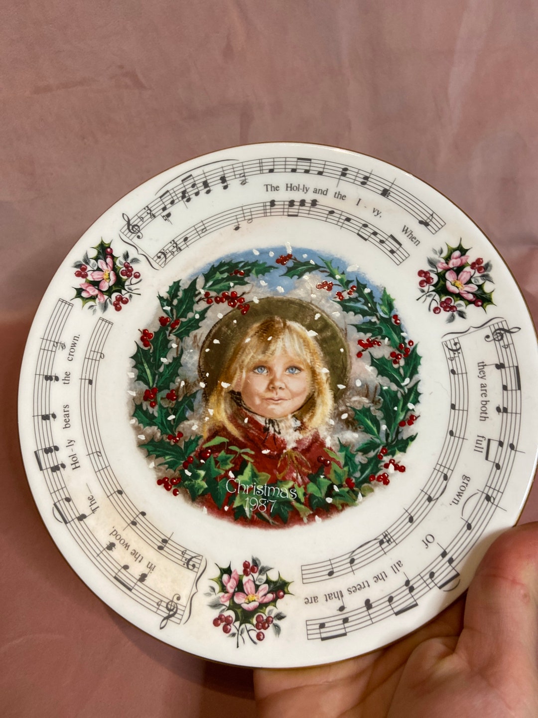 Vintage Christmas Plate With Santa Claus.white Plate With Green ...
