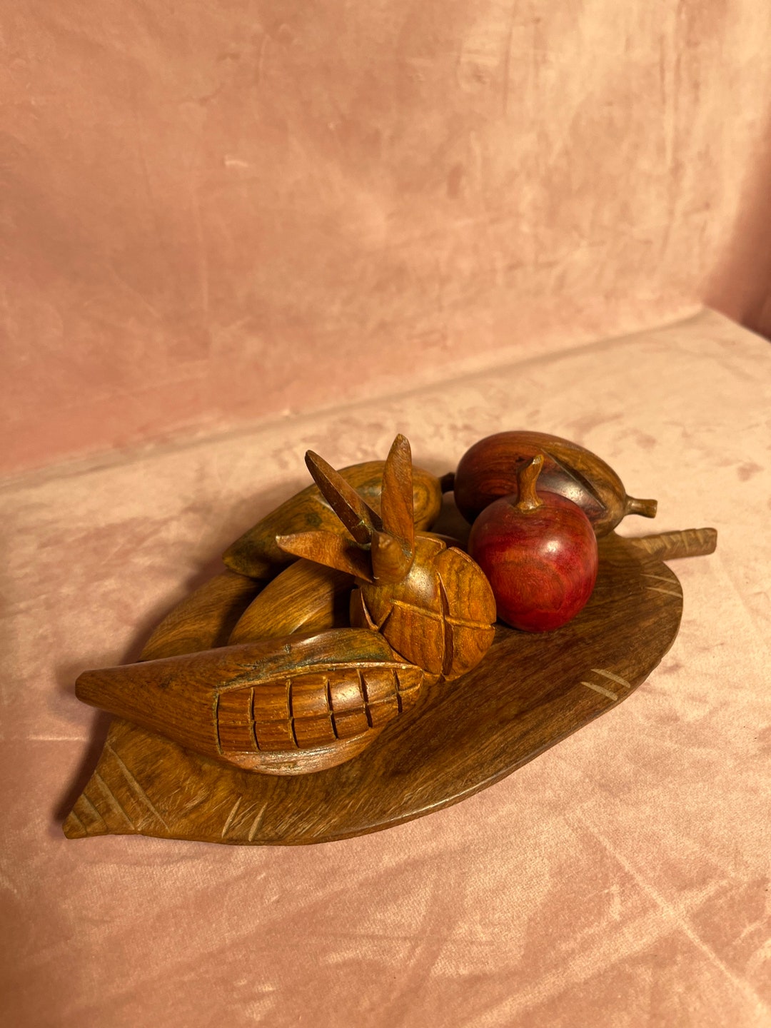Vintage Carved Wooden Fruits and Plate. - Etsy