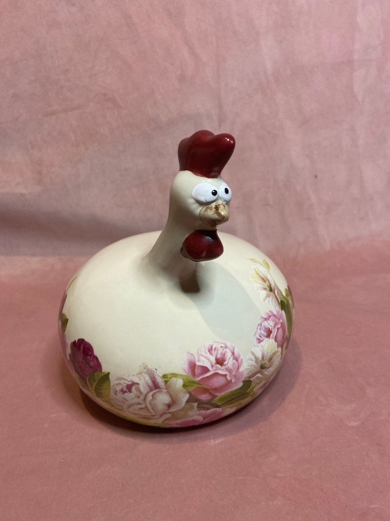 Vintage Beautiful White Chicken With Painted Colorful Rozes. - Etsy