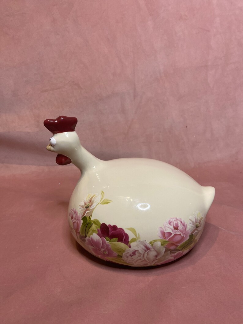 Vintage Beautiful White Chicken With Painted Colorful Rozes. - Etsy