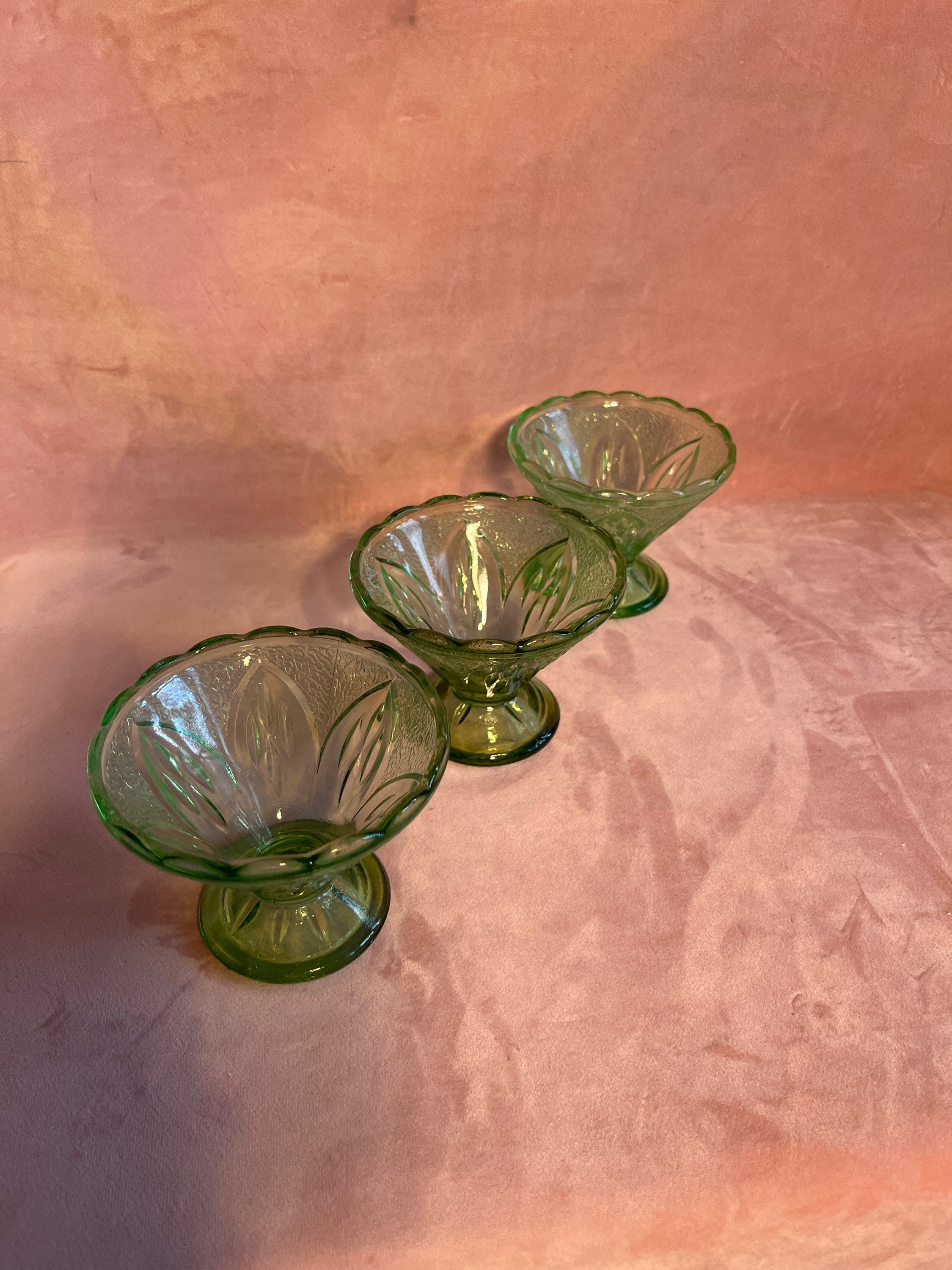 Vintage Set is 3 Desert Glasses Green Colour. - Etsy Australia
