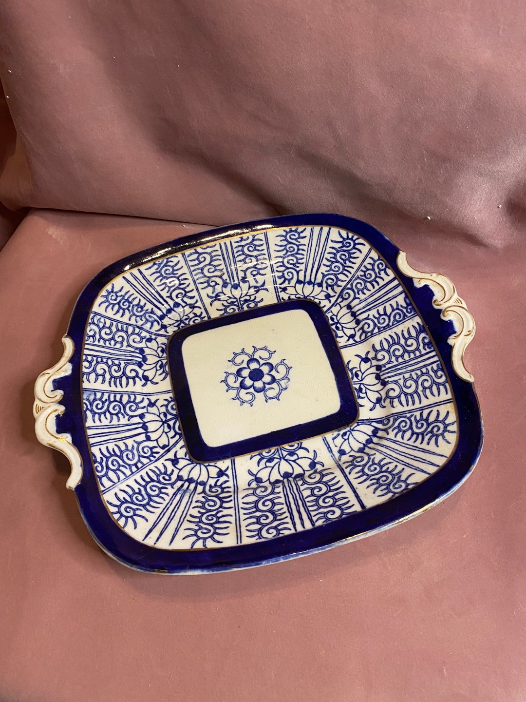 Vintage Beautiful Square Porcelain Plate.blue Color and Gold. - Etsy