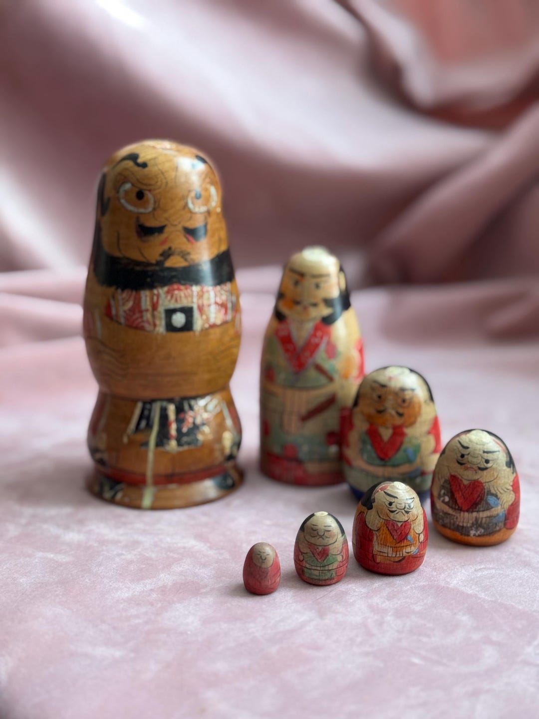 Antique Japanese Nesting Doll.unique 7 Dolls Hand Painted. - Etsy