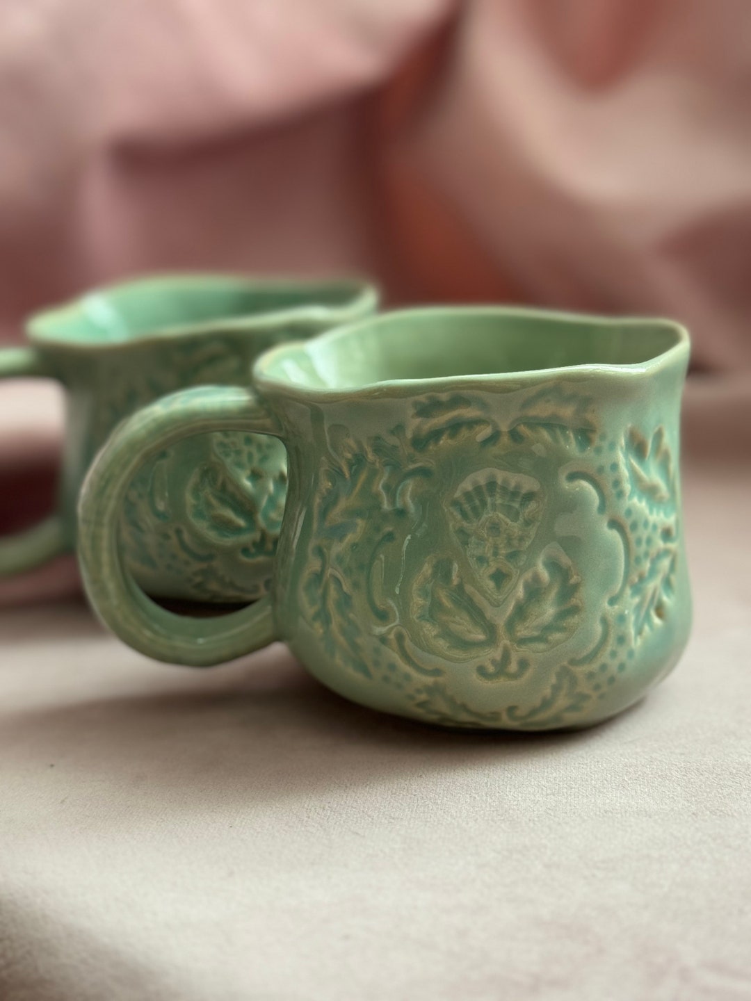 Beautiful Set of 2 Hand Made Blue Mugs With Flowers,philadelphia 07412 ...