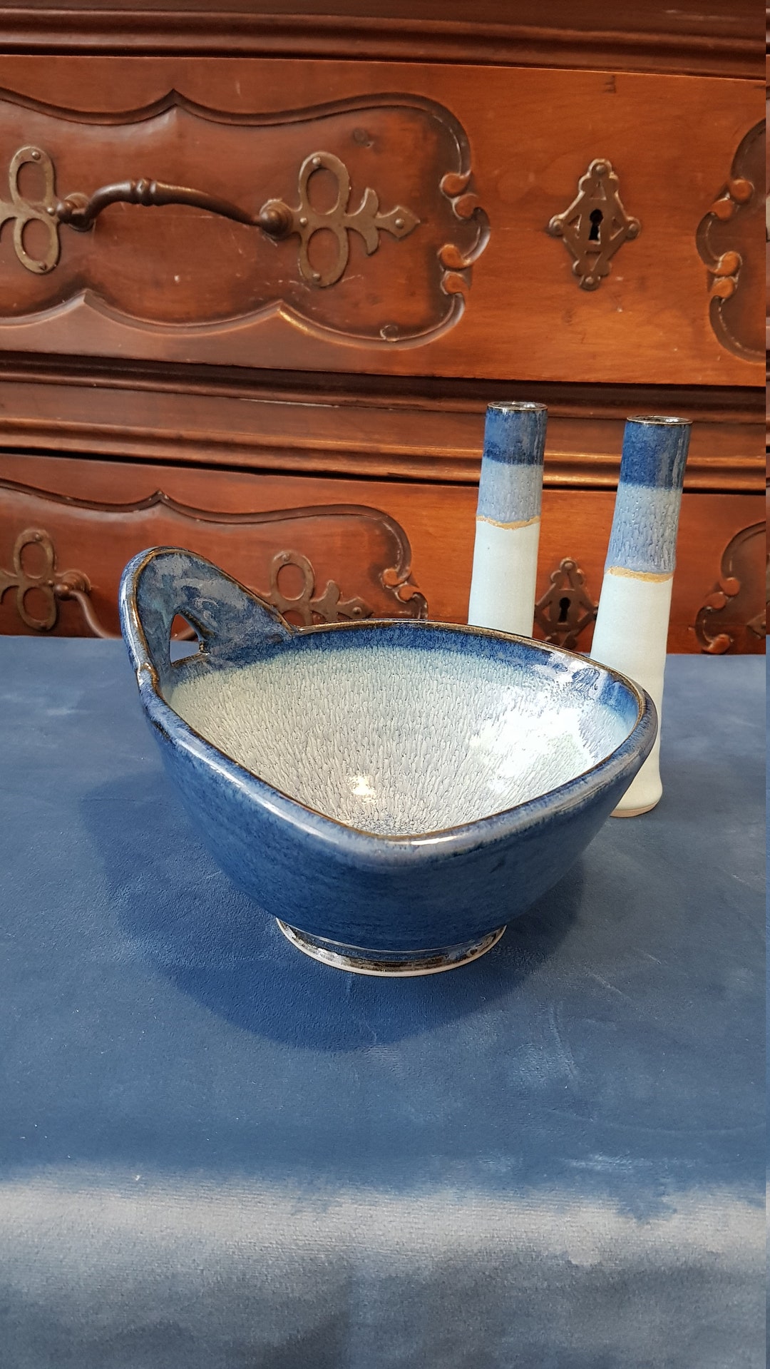 Geoffrey Healy Pottery Set of 3, Bowl and 2 Bottles.blue and Turquoise ...