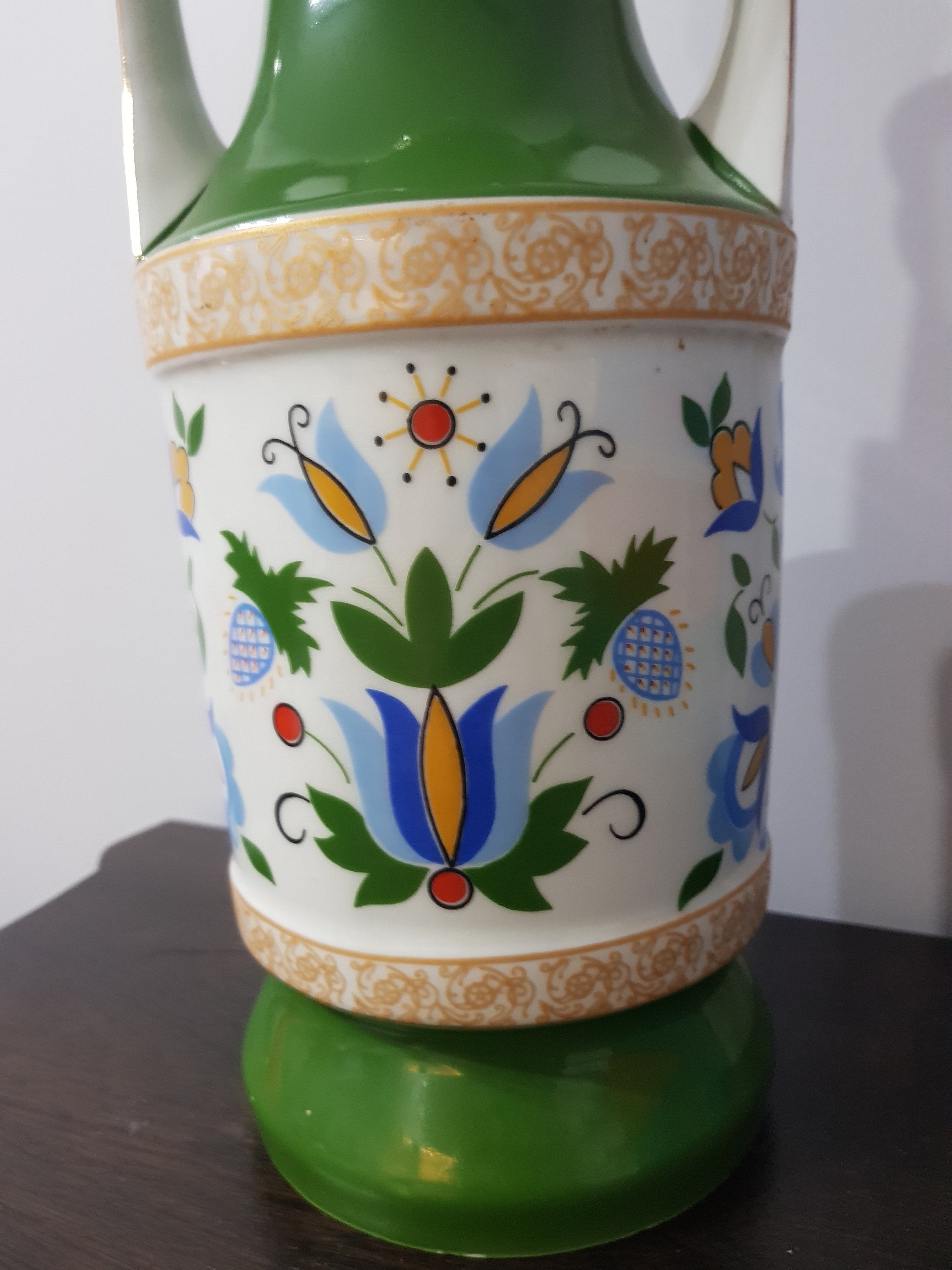 Vintage Lubiana Green Vase With Wild Flowers .made in Poland. - Etsy Sweden