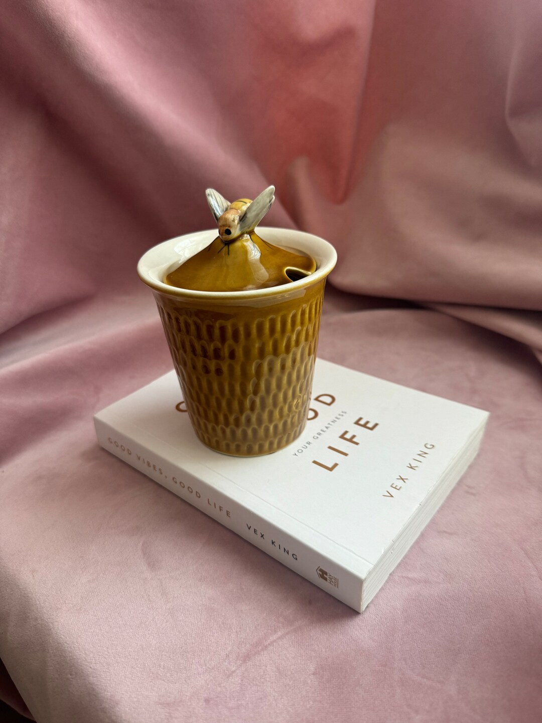 Vintage Honey Pot With With Bee Lid From Portugal,mustard Colour. - Etsy