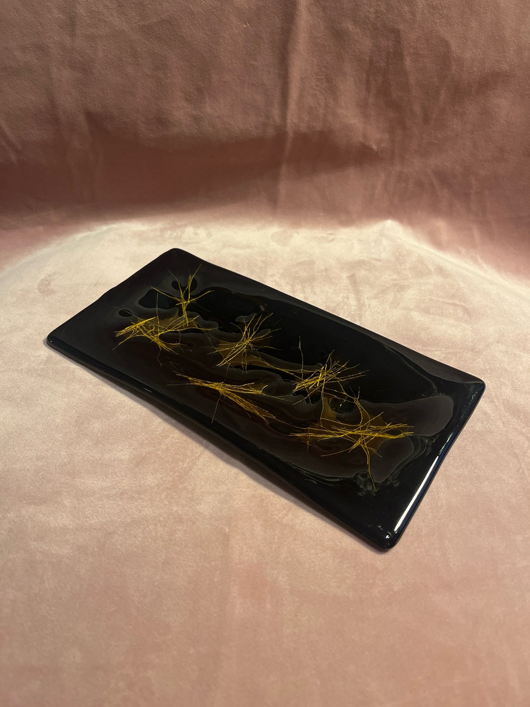 Vintage Rectangle Black Glazed Plate With Gold Ornaments. - Etsy