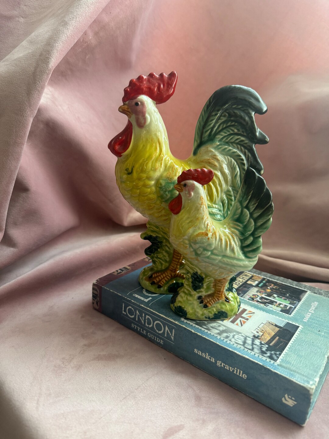 Unique Vintage Colourful Figurine Hen and Roster Made in England. - Etsy