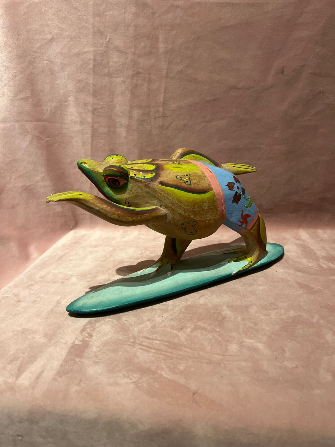 Beautiful Vintage Wooden Carved Frog on a Surfboard. - Etsy
