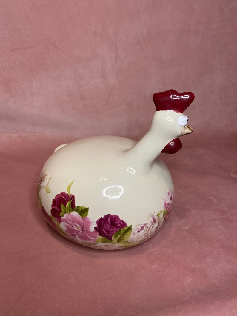 Vintage Beautiful White Chicken With Painted Colorful Rozes. - Etsy