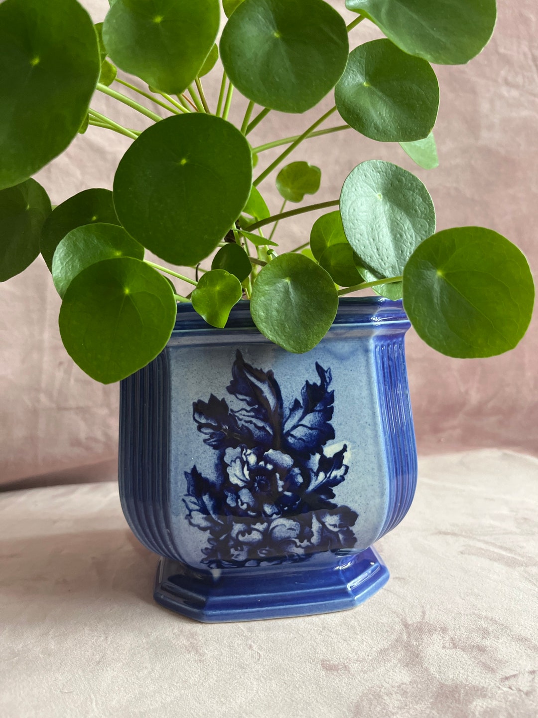Vintage Staffordshire Blue Plant Pot. - Etsy